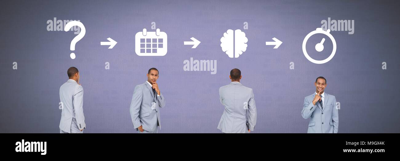 Businessman thinking in sequence with ideas and brainstorm process ...