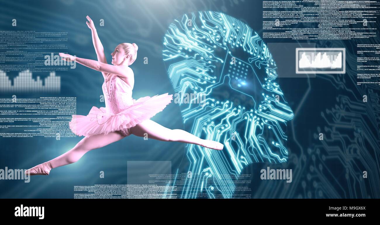 Ballet dancer dancing with digital human technology interface Stock ...