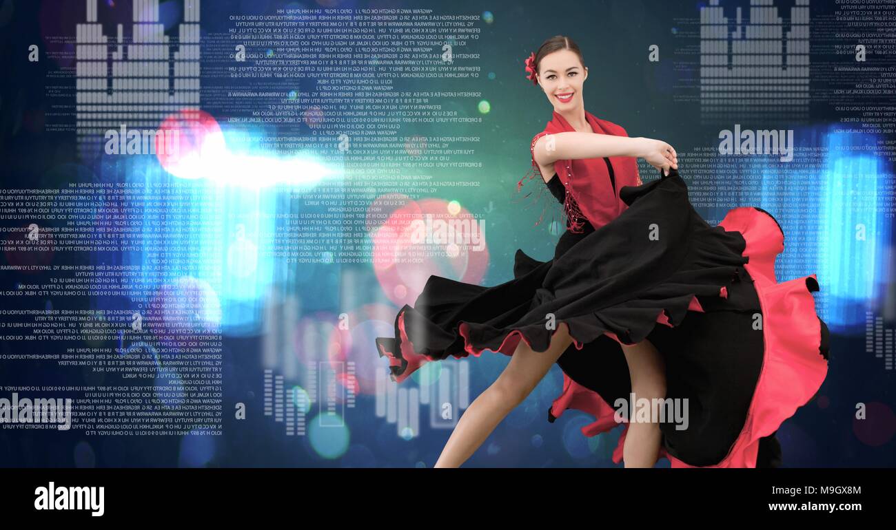Flamenco woman dancing with digital technology interface Stock Photo ...