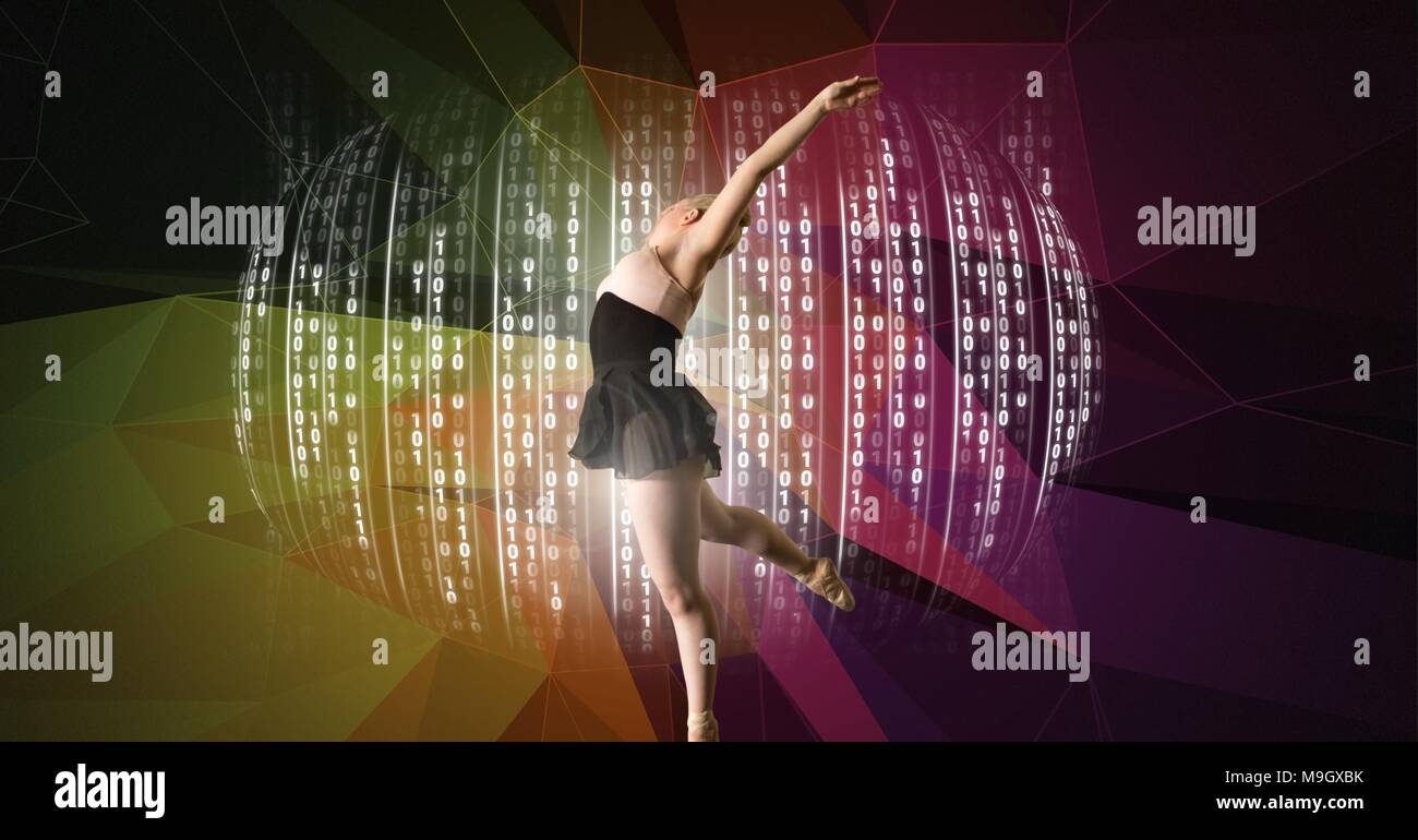 Dancer with digital technology interface and colorful background Stock ...