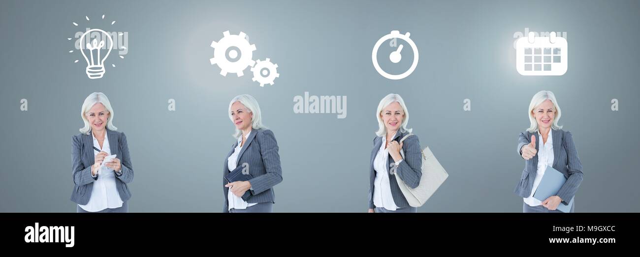 Businesswoman thinking in sequence with ideas and brainstorm process ...