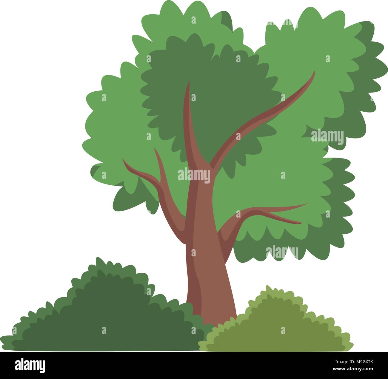 Tree with bushes cartoon vector illustration graphic design Stock ...