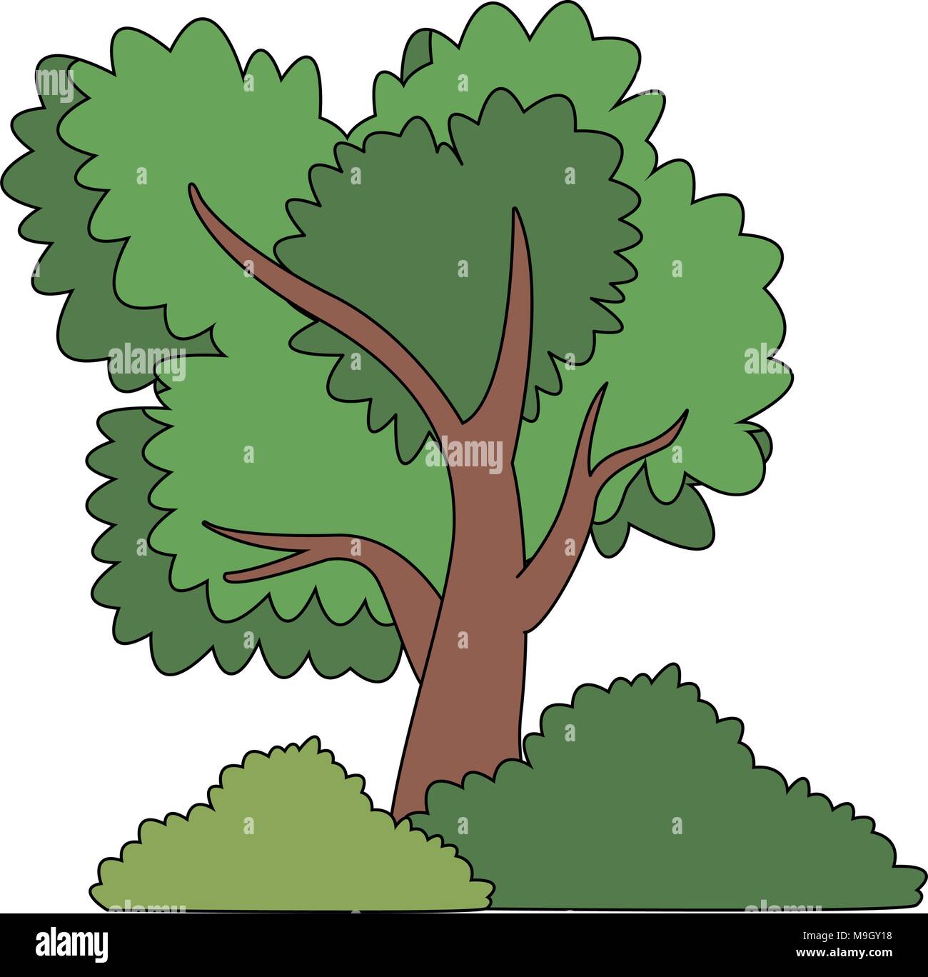 Tree with bushes cartoon vector illustration graphic design Stock ...