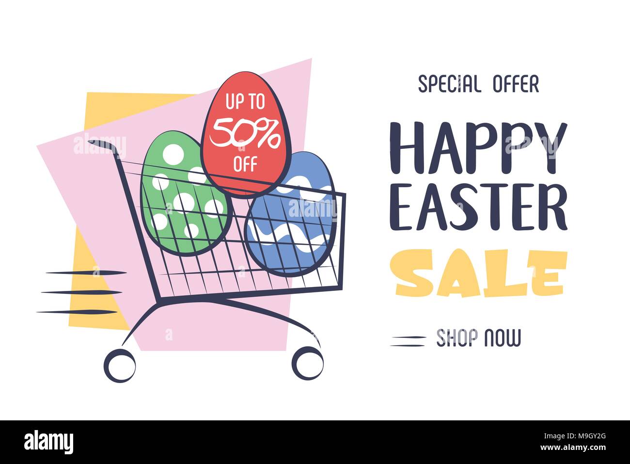 Happy Easter Sale. Colorful banner, flyer, background with Shopping ...