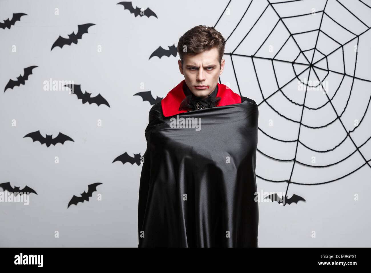Vampire Halloween Concept - Portrait of Angry caucasian vampire ...