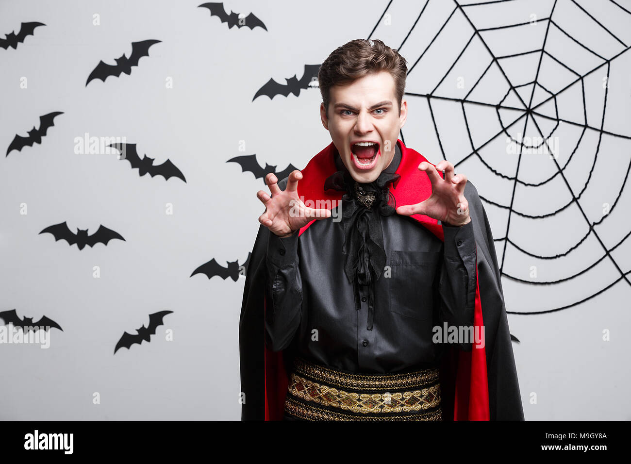 Vampire Halloween Concept - Portrait of Angry caucasian vampire ...