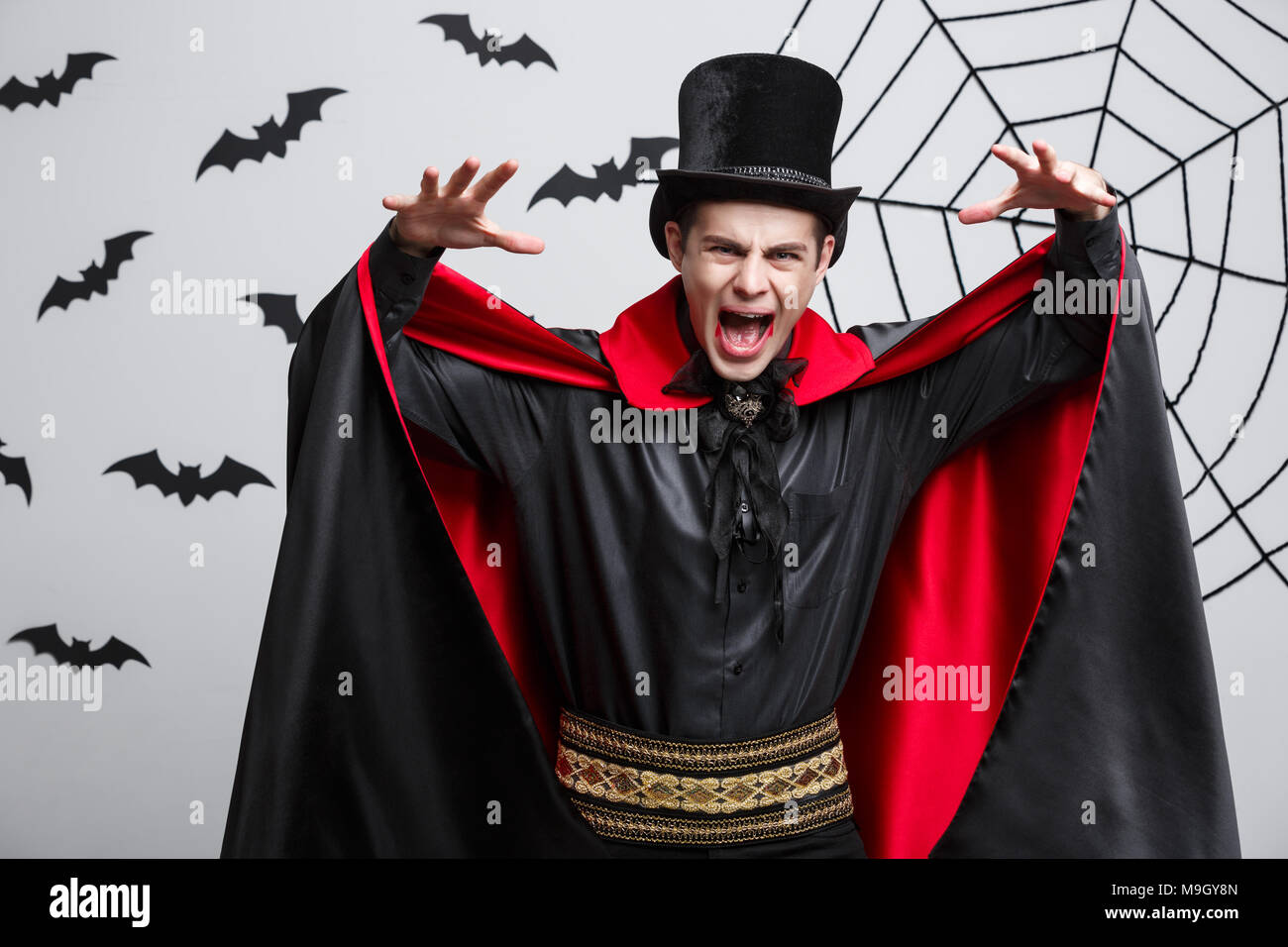 Vampire Halloween Concept - Portrait of Angry caucasian vampire ...