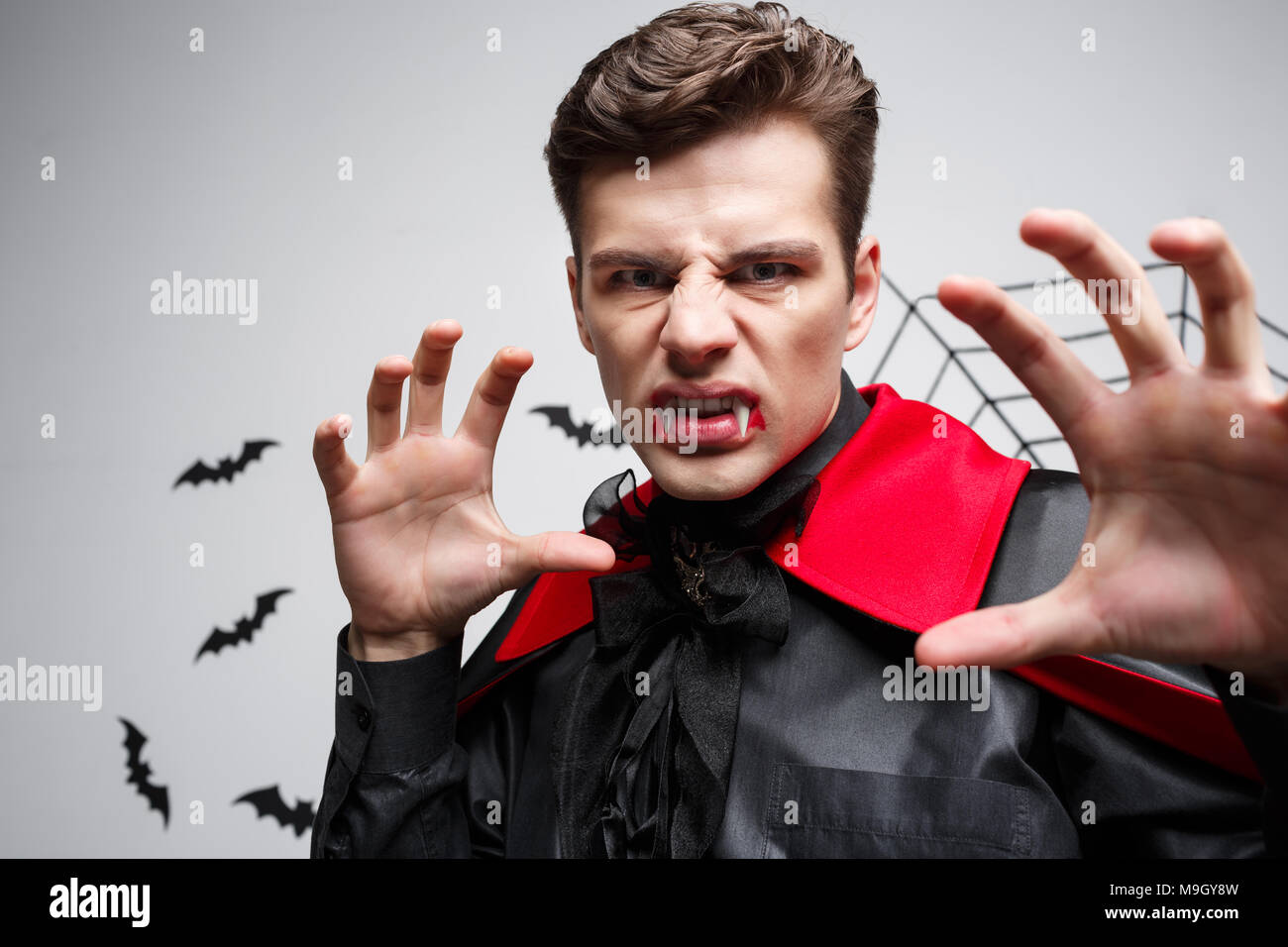 Vampire Halloween Concept - Portrait of Angry caucasian vampire ...