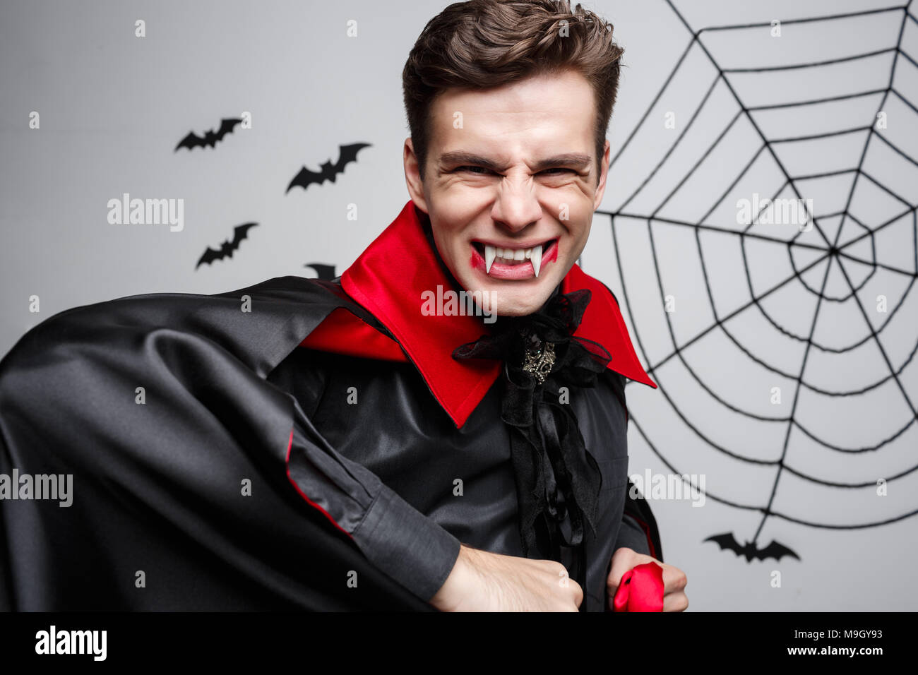 Vampire Halloween Concept - Portrait of Angry caucasian vampire ...