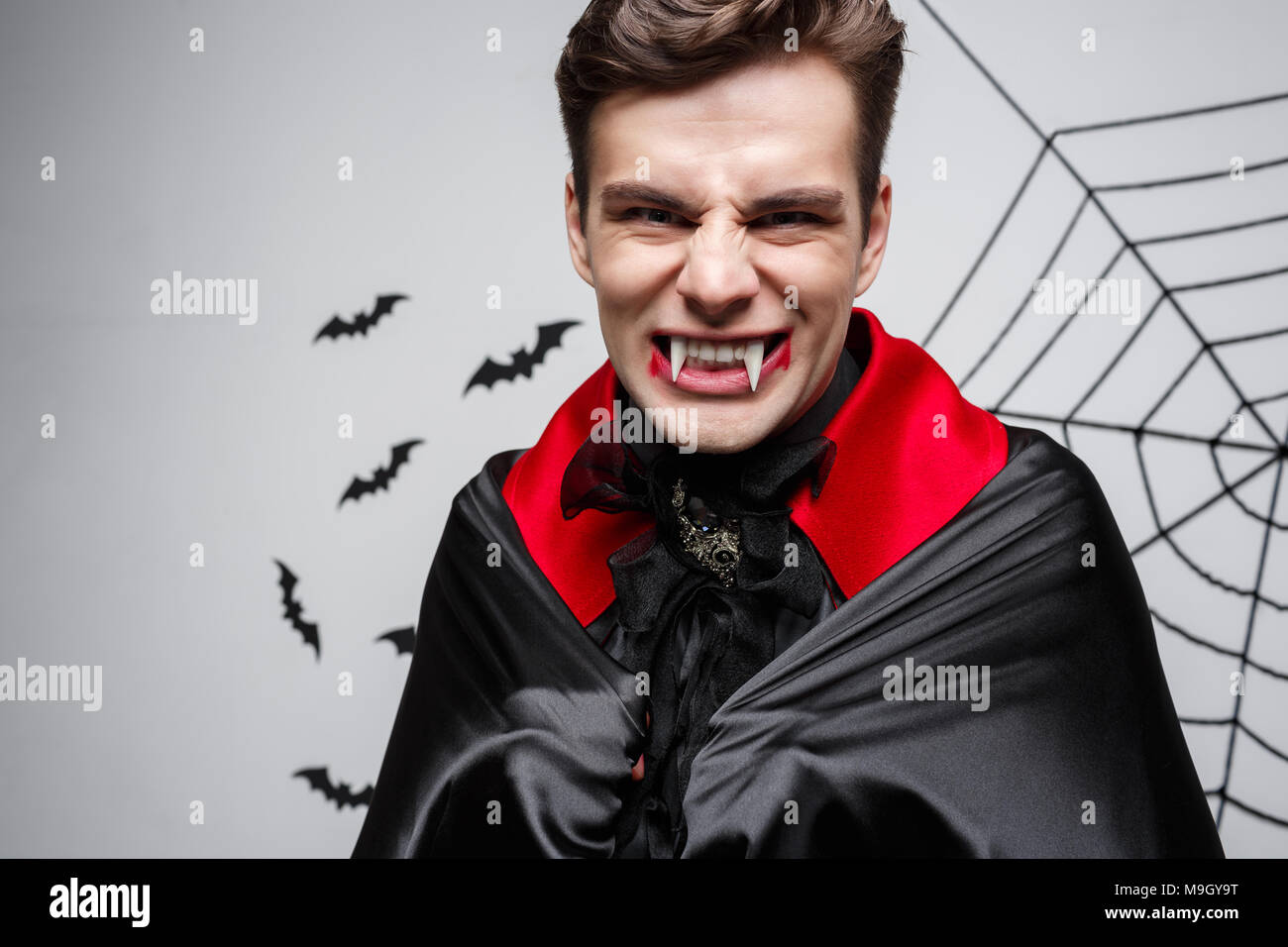 Vampire Halloween Concept - Portrait of Angry caucasian vampire ...