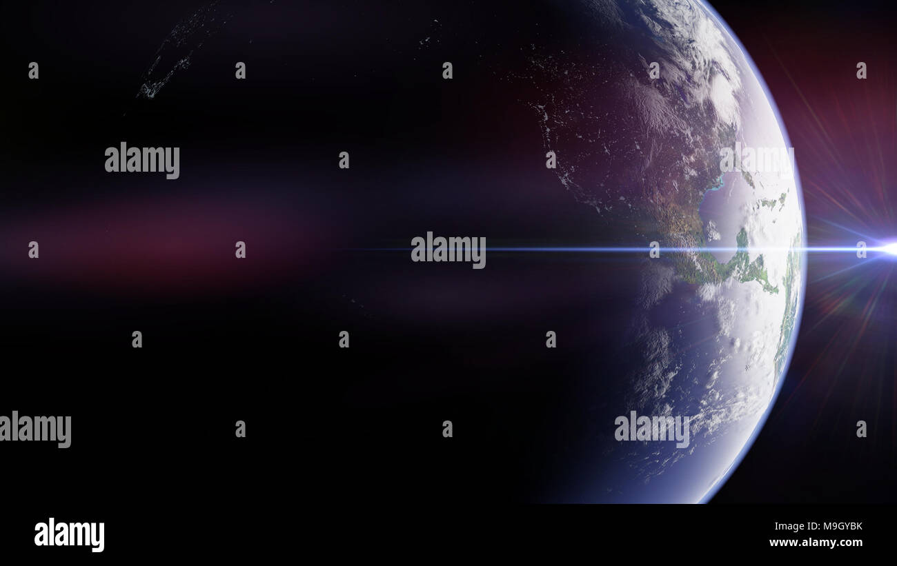 planet Earth lit by the Sun, with night lights on the dark side Stock ...