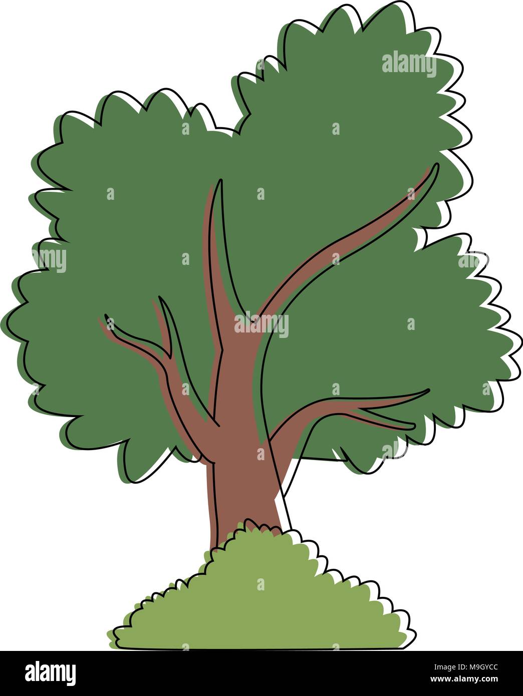 Tree with bush cartoon vector illustration graphic design Stock Vector ...