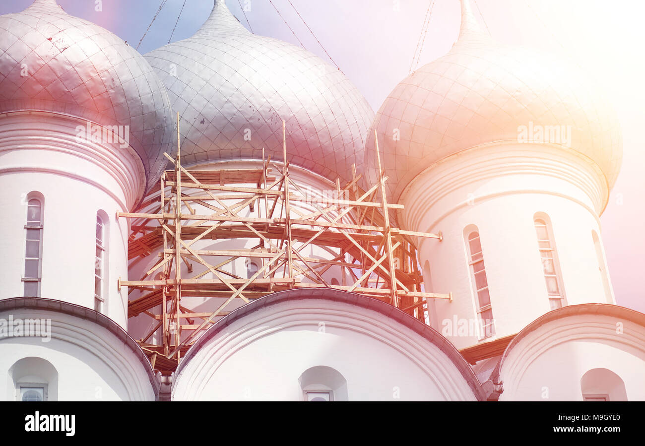 Domes of a religious building. Crosses on the domes of the churc Stock ...