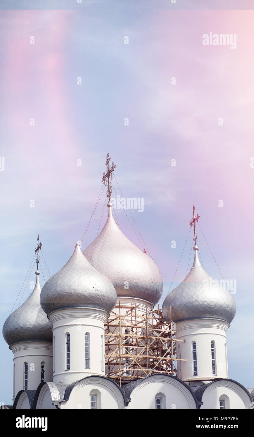 Domes of a religious building. Crosses on the domes of the churc Stock ...