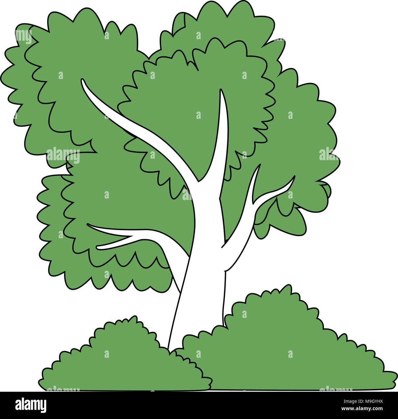 Tree with bush cartoon vector illustration graphic design Stock Vector ...