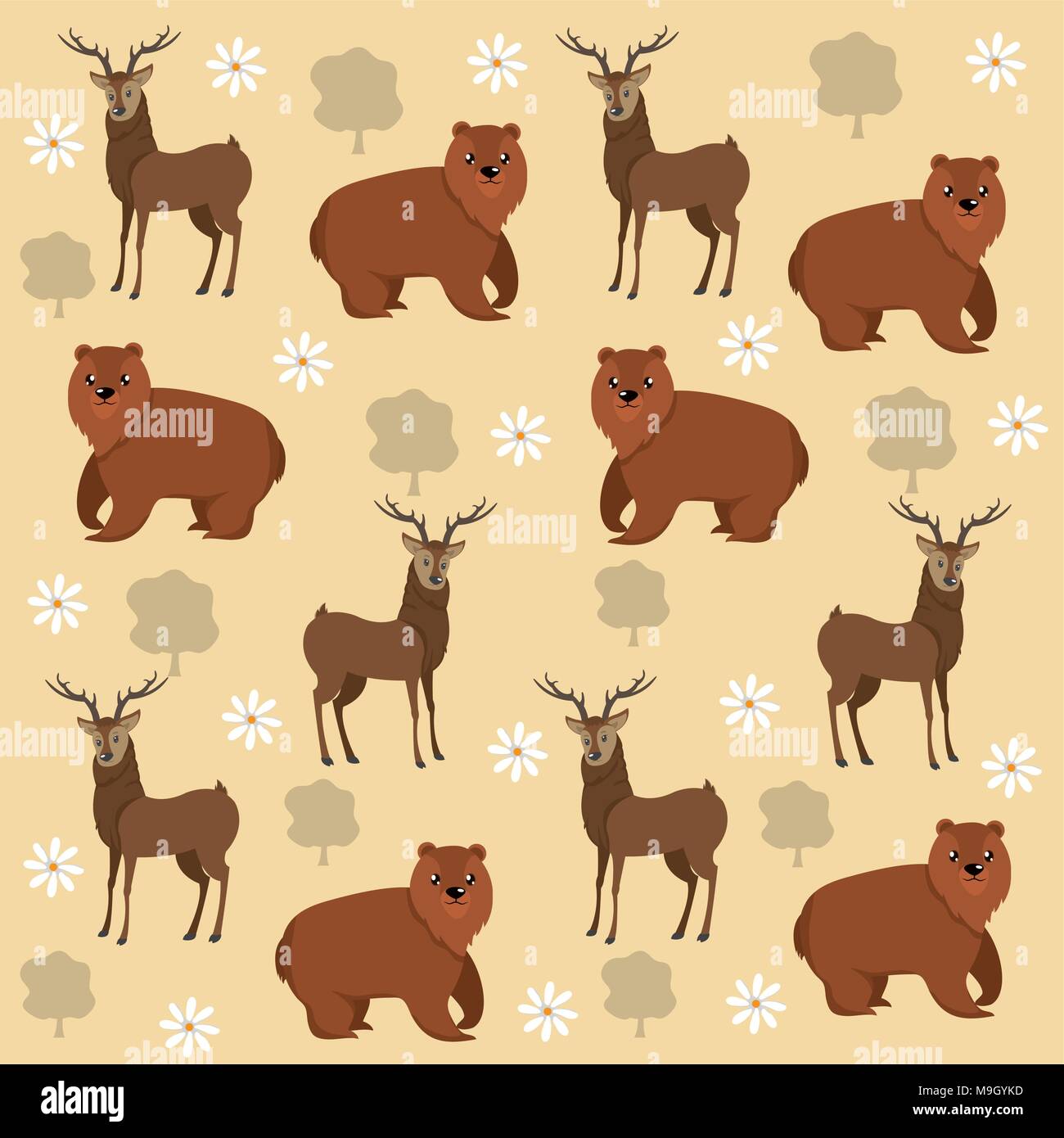 Wild animals and nature pattern background Stock Vector Image & Art - Alamy