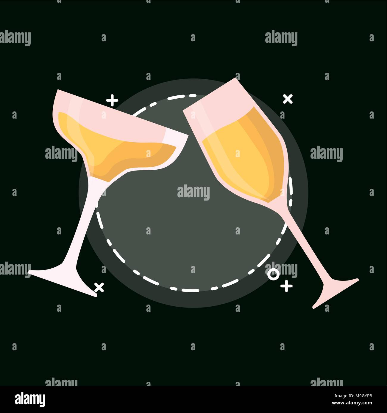 cheers champagne glasses over black background, colorful design vector ...