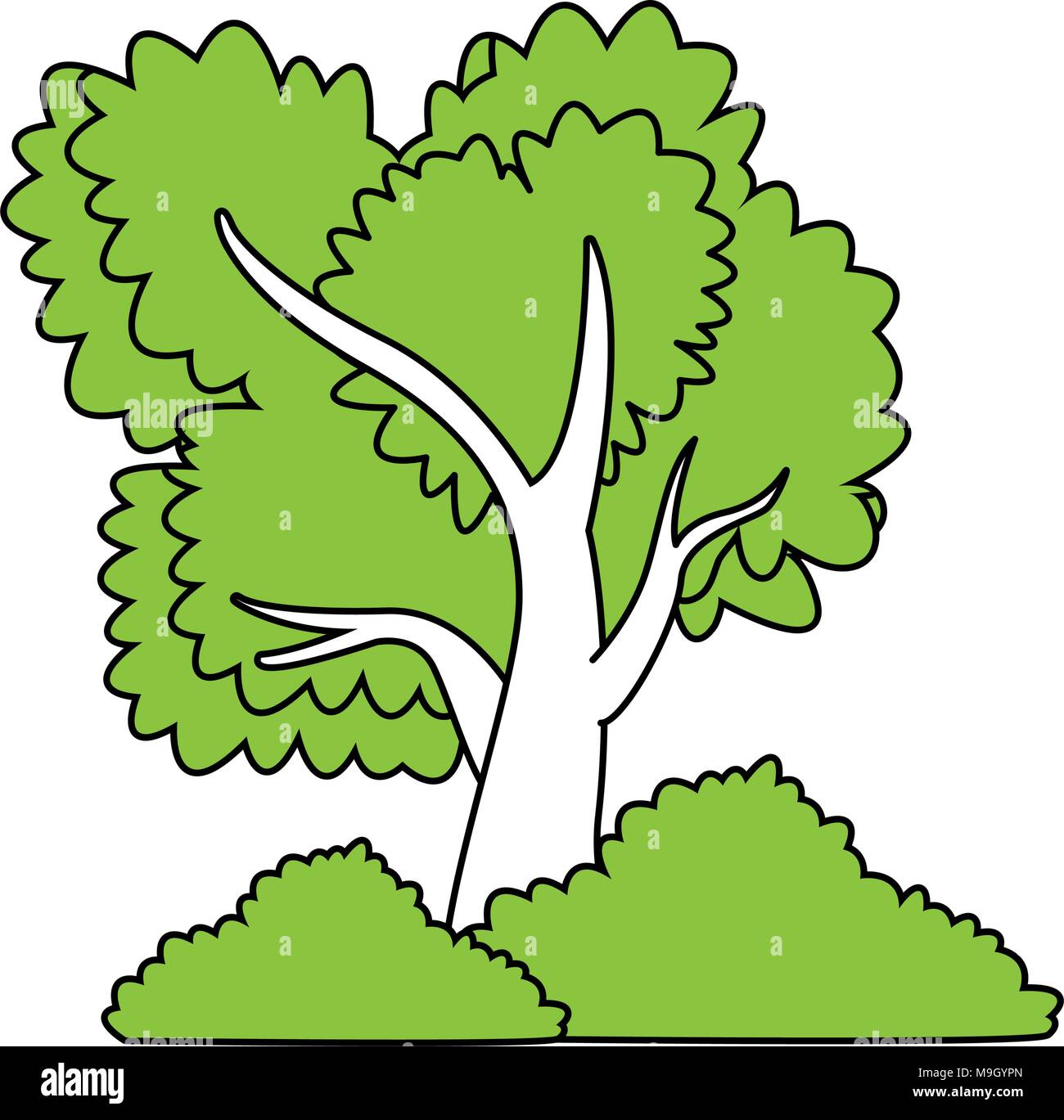 Tree with bush cartoon vector illustration graphic design Stock Vector ...