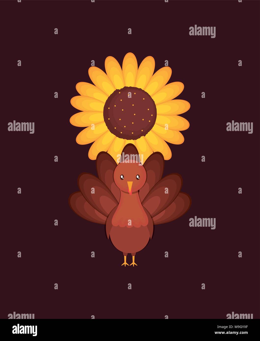 Thanksgiving design with decorative sunflower over brown background ...