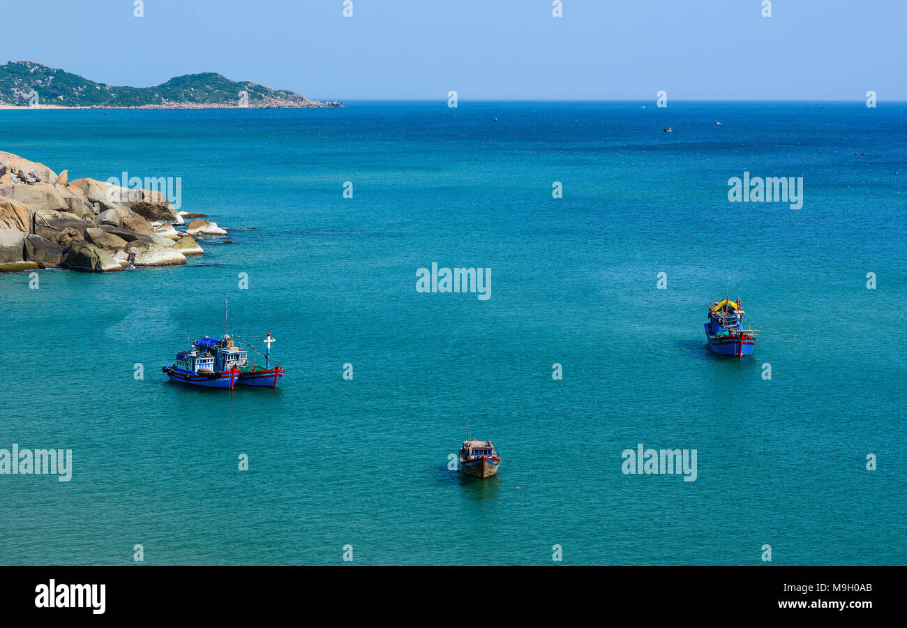 Nha Trang, Vietnam - Mar 21, 2016. Fishing boats on the sea at summer ...