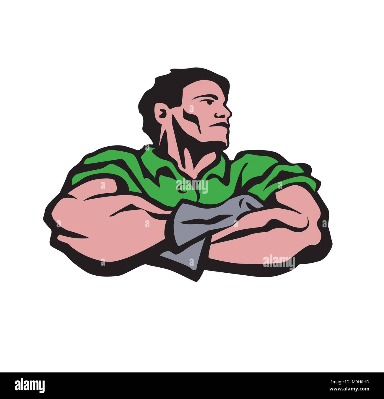 vector art man with folded arms and work gloves Stock Vector Image ...