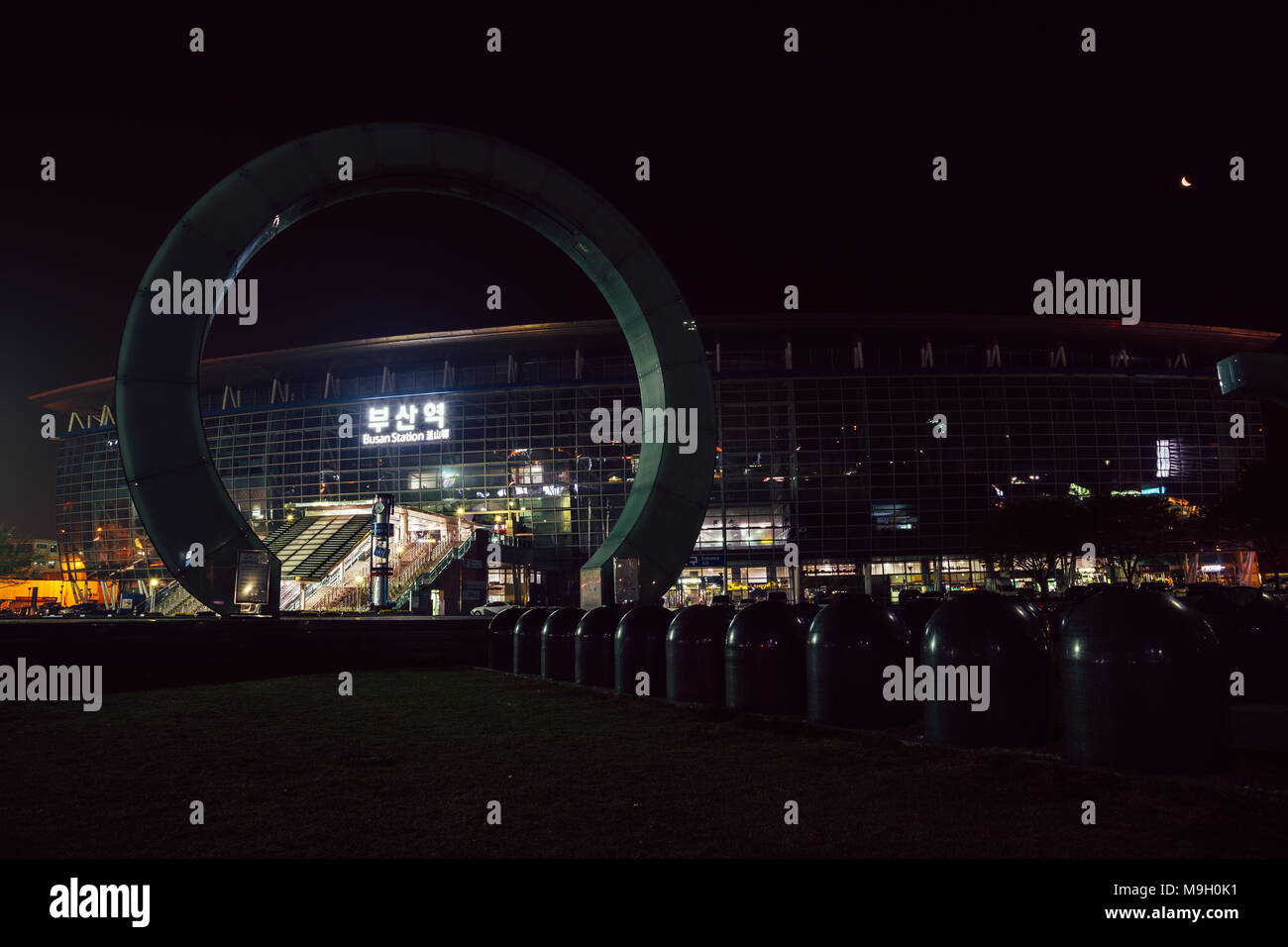 Busan, Korea - April 2, 2016 : Busan train station square night view ...