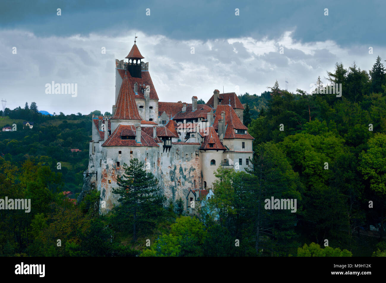 Medieval Bran Castle on mountain in Brasov, Romania Stock Photo - Alamy