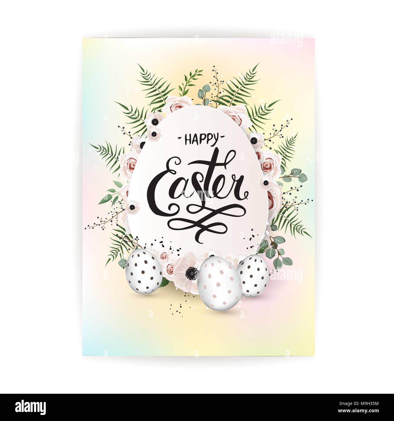 Easter background template with beautiful colorful spring flowers and ...