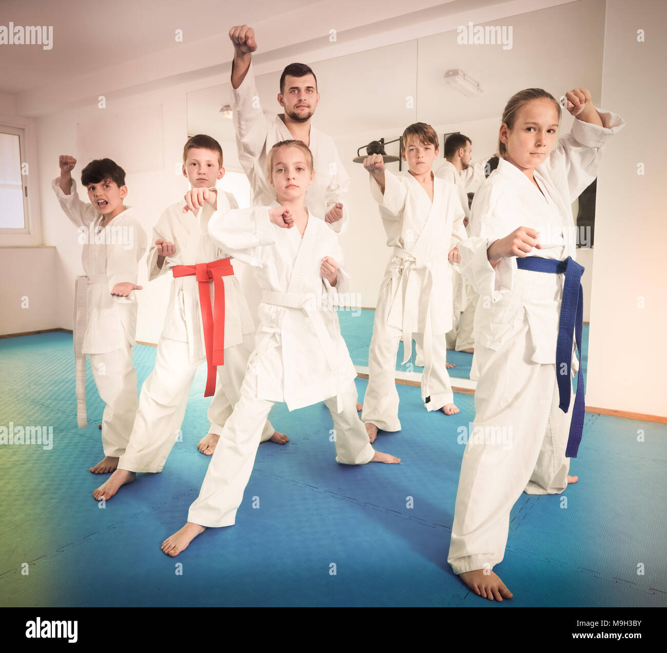 Young teenagers happy to attend a karate class on self-defense Stock ...