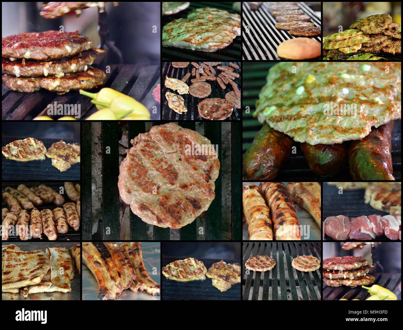 Various meat on a grill Stock Photo - Alamy