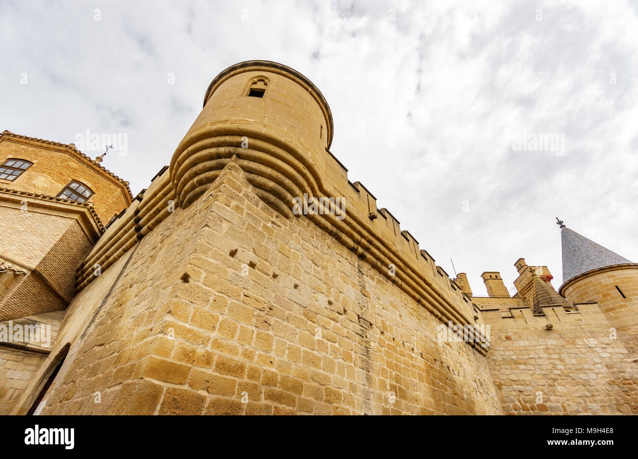 Medieval castle of Olite bottom view in Navarre, Spain Stock Photo - Alamy