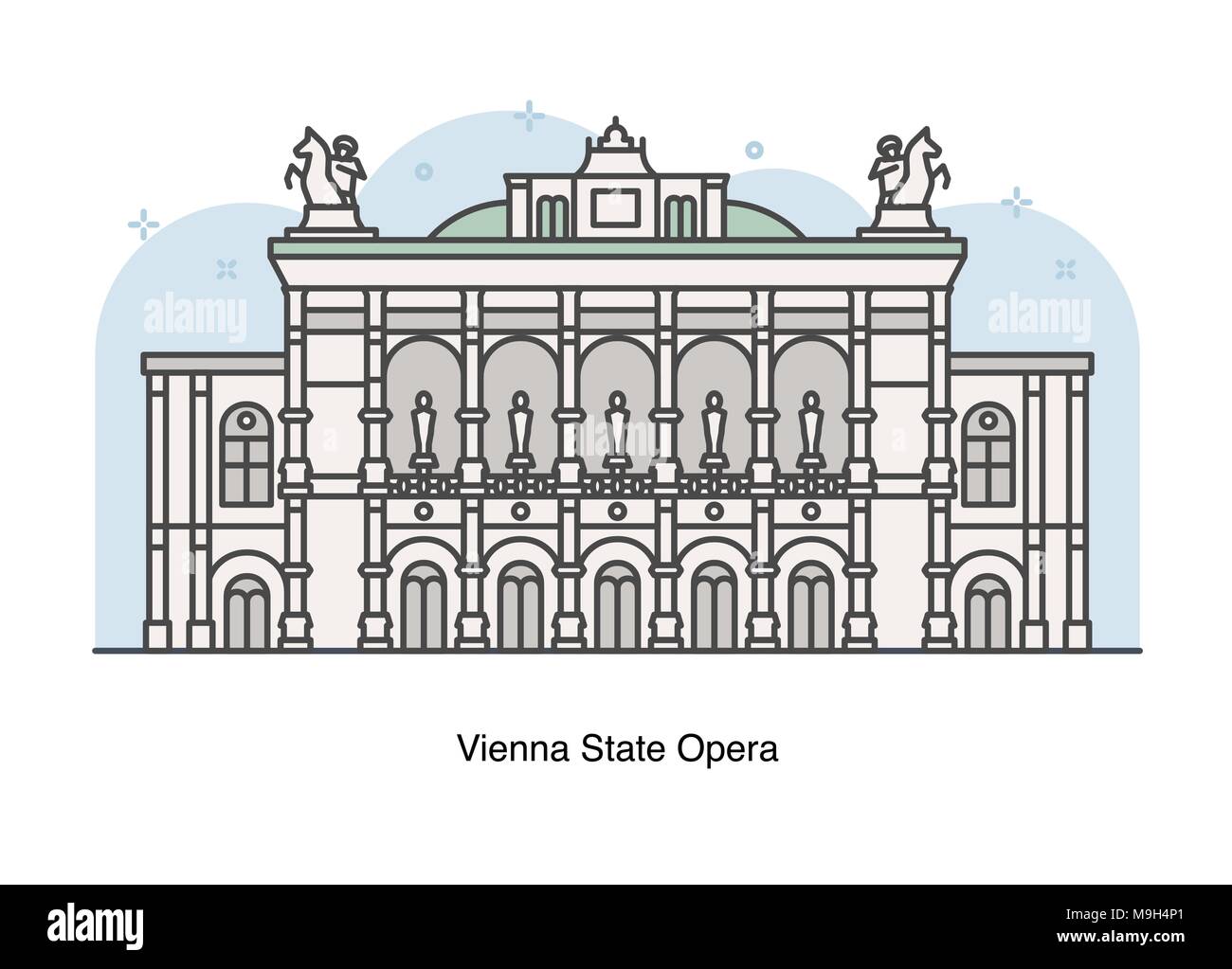 Vector line illustration of Vienna State Opera, Vienna, Austria Stock ...