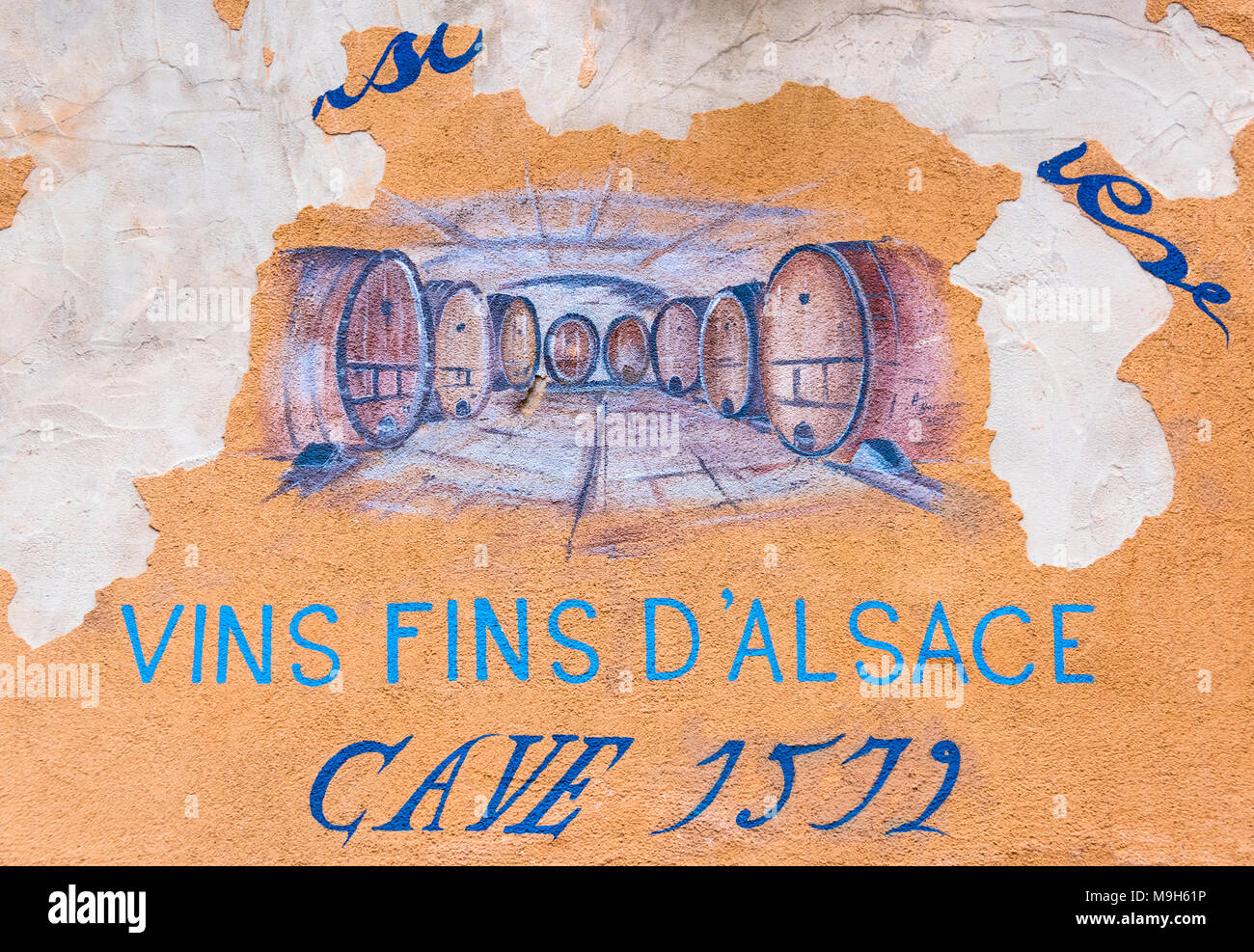 Wine shop in the medieval town of Riquewihr, Alsatian Wine Route ...