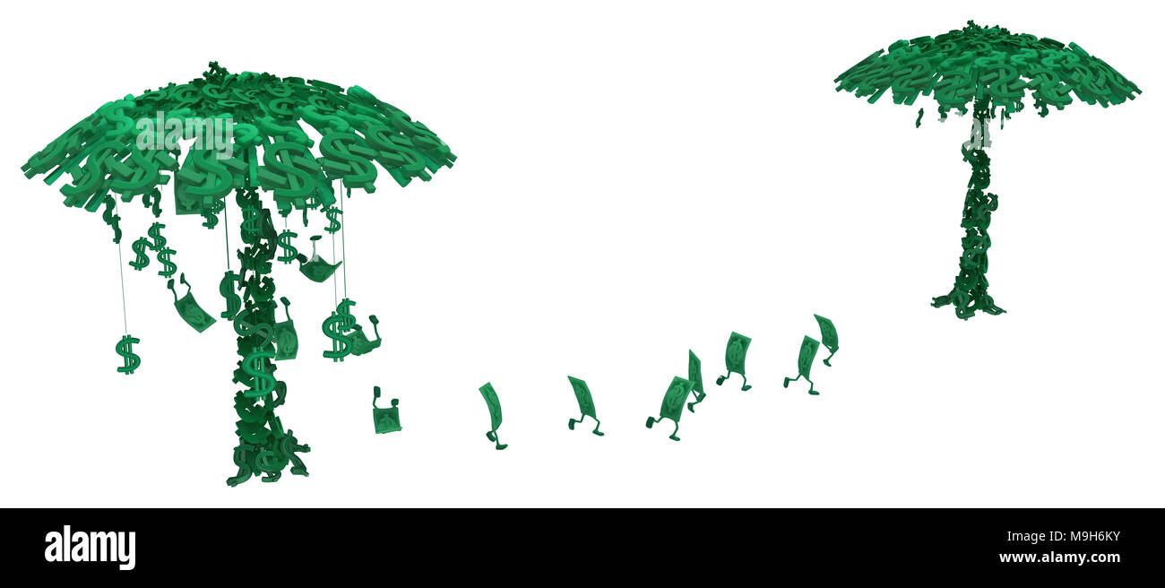 Dollar money symbol two trees character cartoon, 3d illustration ...