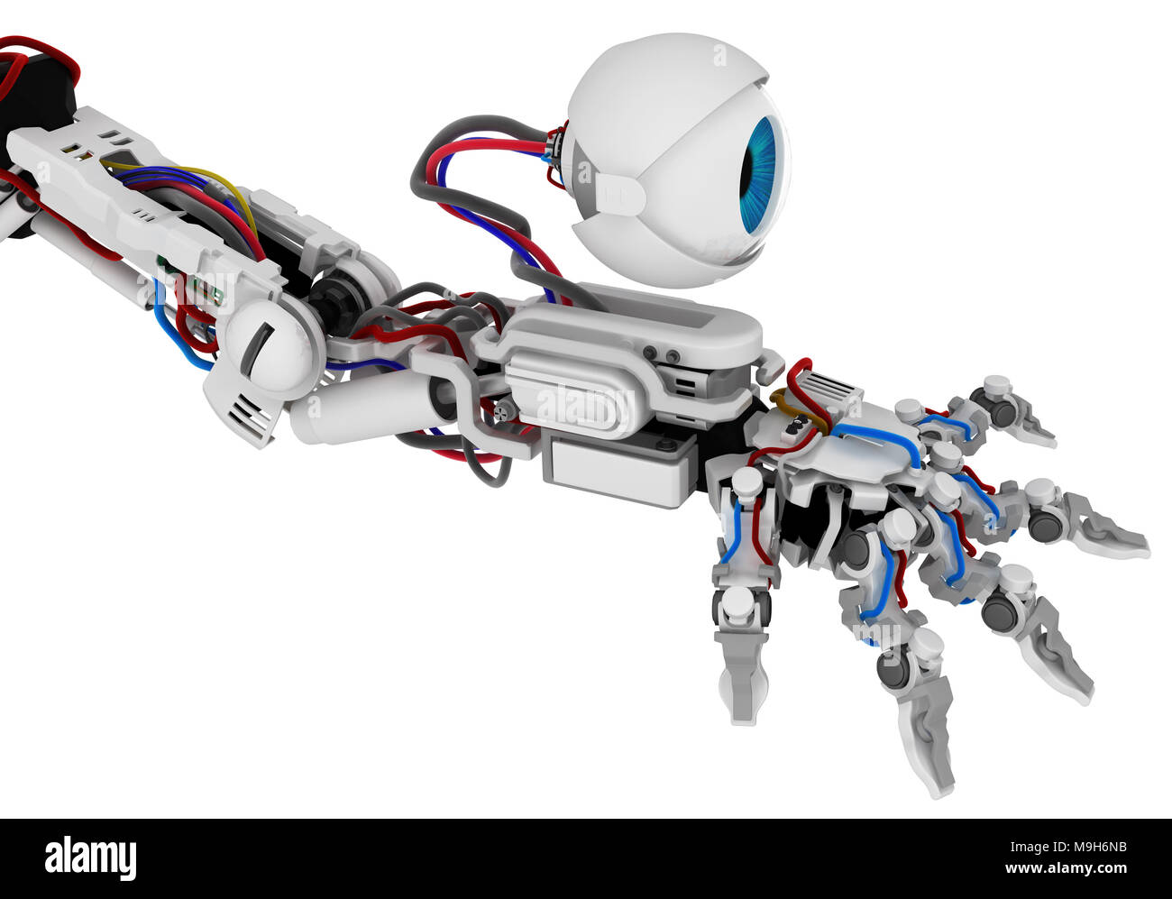Robotic arm with eye camera upgrade 3d illustration, horizontal, over ...