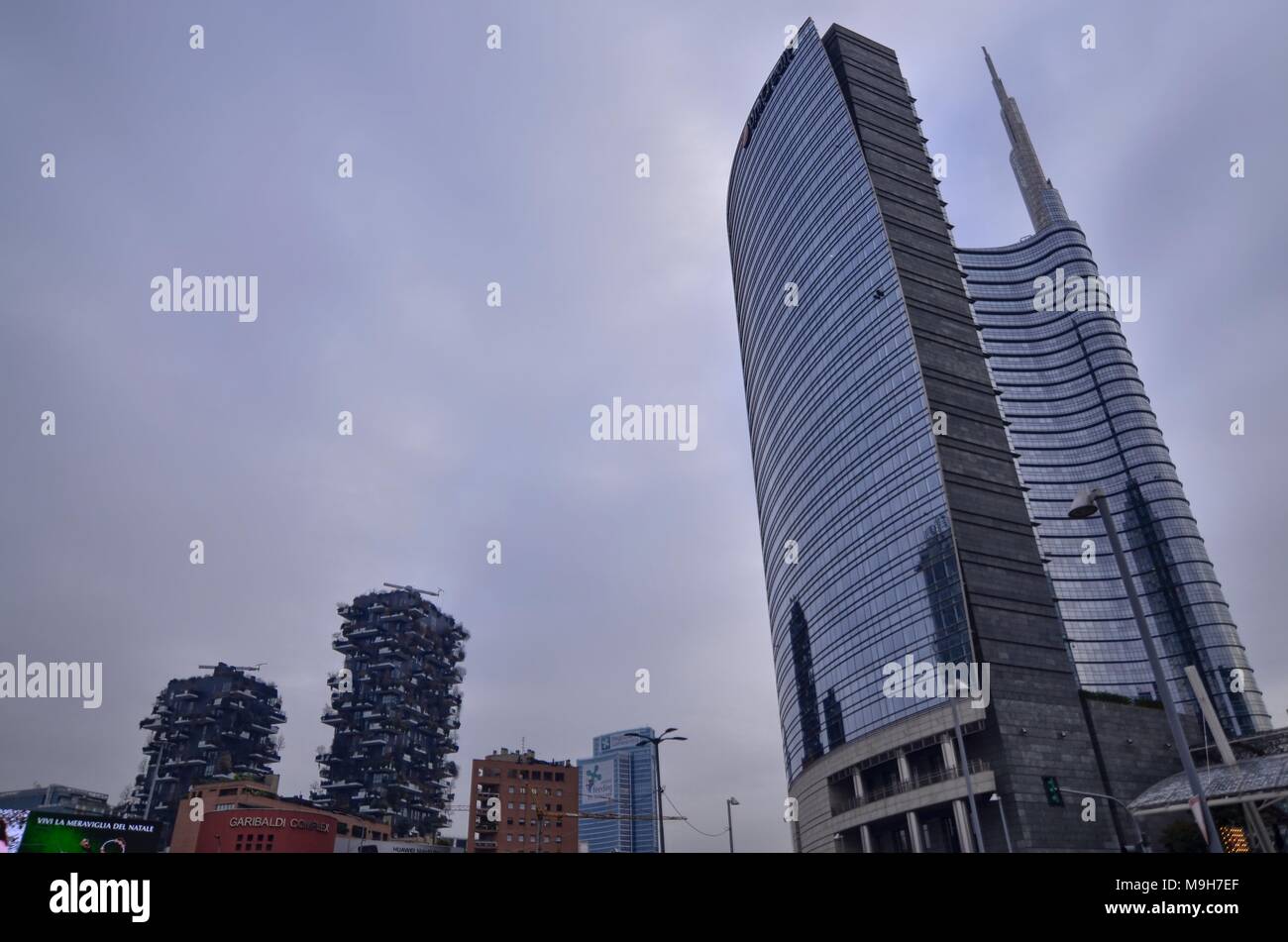 Milan, Lombardy region Italy. 31 December 2017. The skyscrapers of ...
