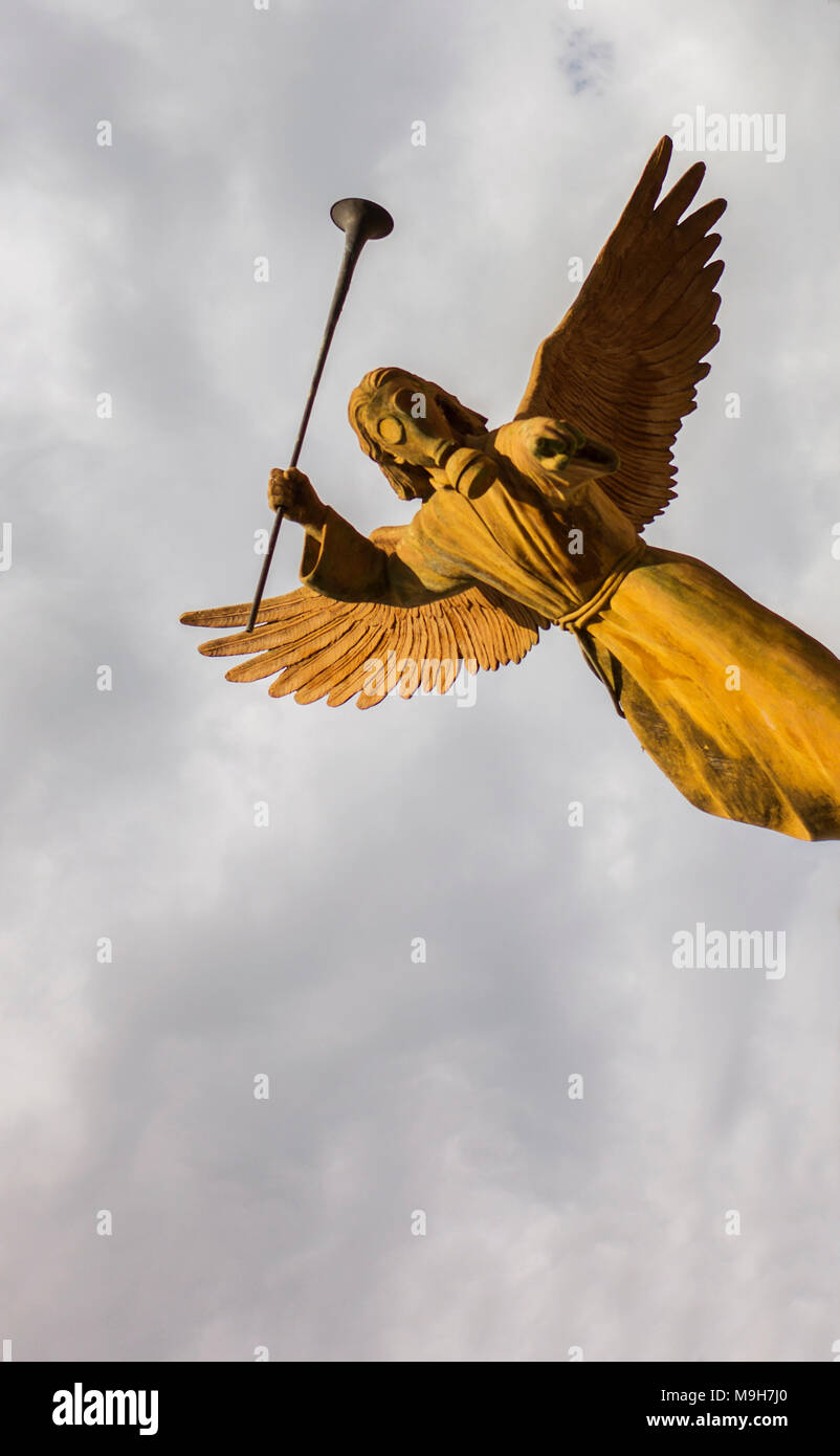 Statue of one of the Seven Angels of the Apocalypse wearing a gas mask ...