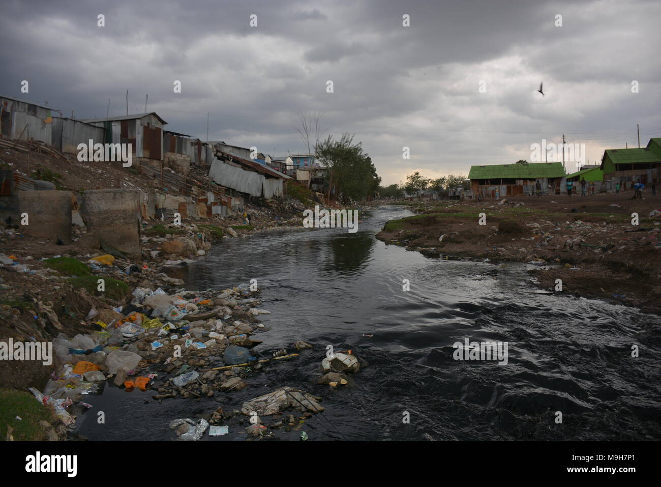 A heavily polluted river by all kinds of pollutants ranging from solid ...