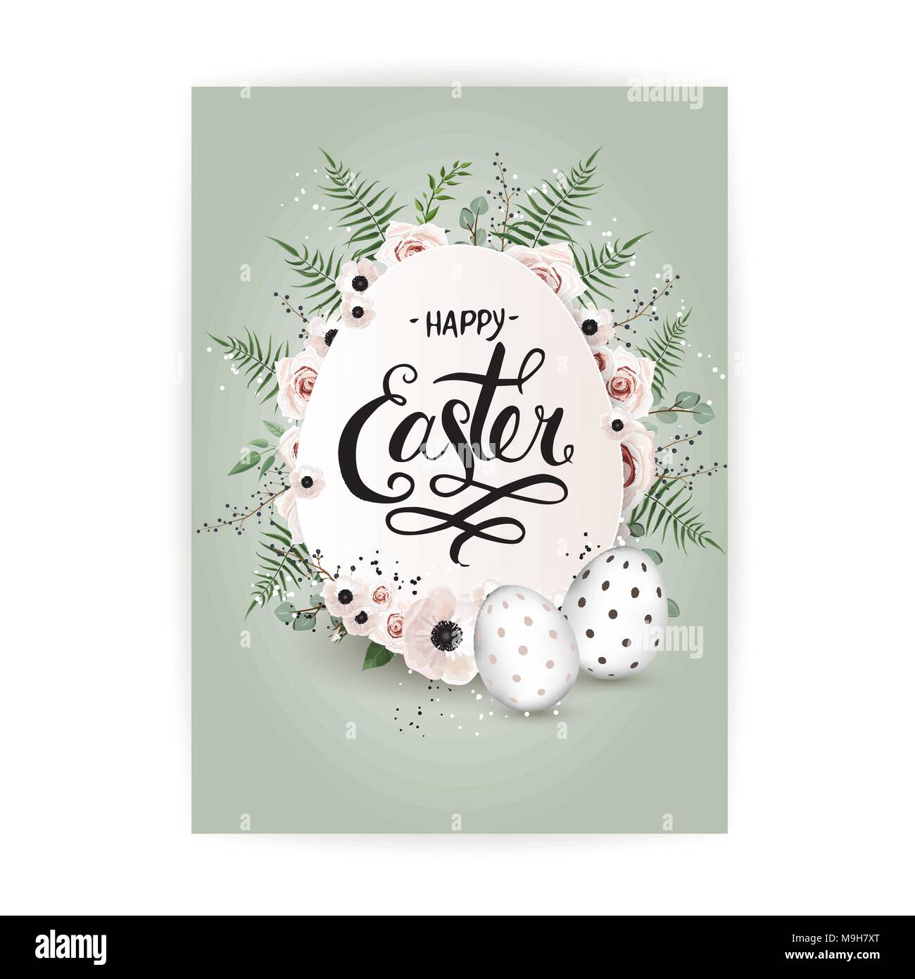 Easter background template with beautiful colorful spring flowers and ...