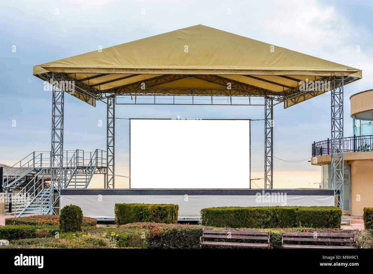white clean billboard on a stage with copy space zone for logo, text or ...