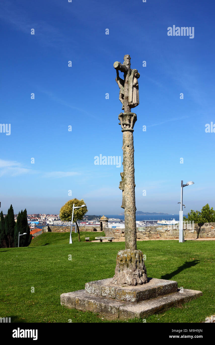 Traditional regional stone calvary cross called a crucero / cruceiro in ...