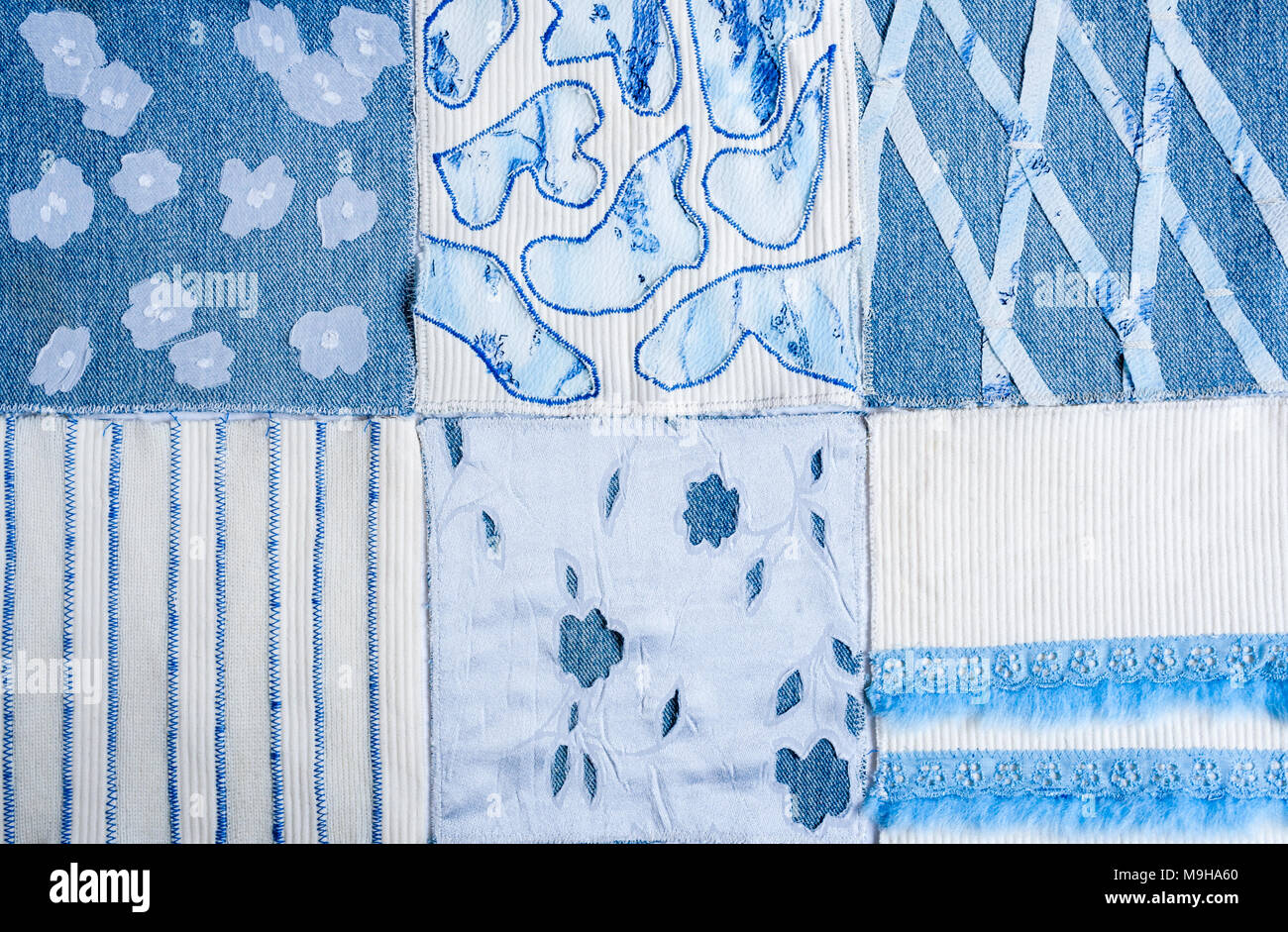 Textile background from square samples of hand-made fabrics Stock Photo ...