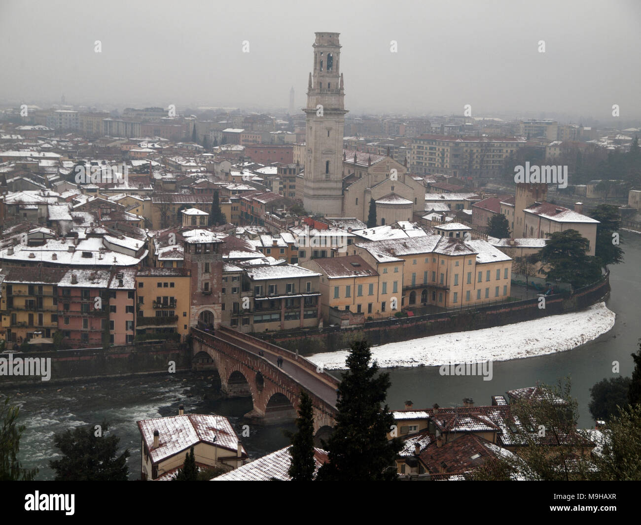 The snow covered roofs of Verona on a winter's day Stock Photo - Alamy