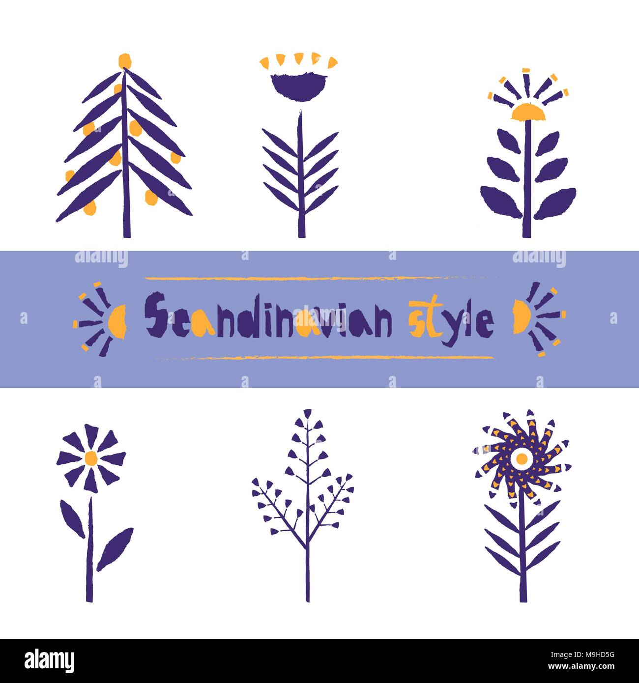 Set Flower pattern in Scandinavian style, stylization of torn paper ...