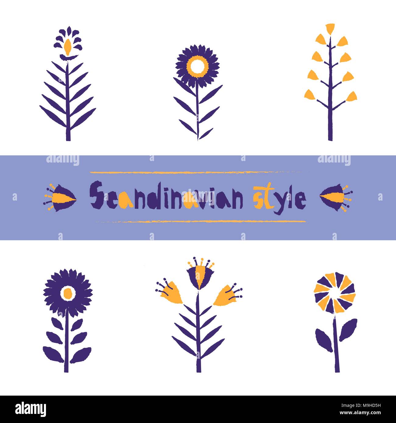 Set Flower pattern in Scandinavian style, stylization of torn paper ...