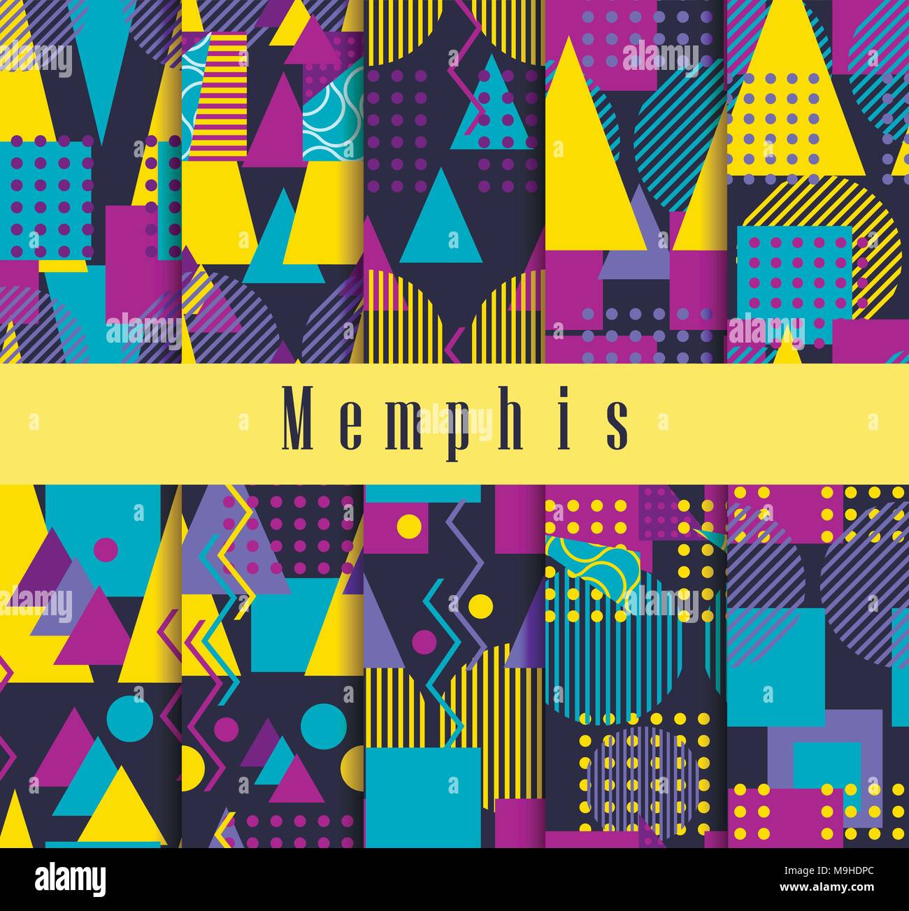 Memphis seamless pattern set. Geometric elements memphis in the style ...