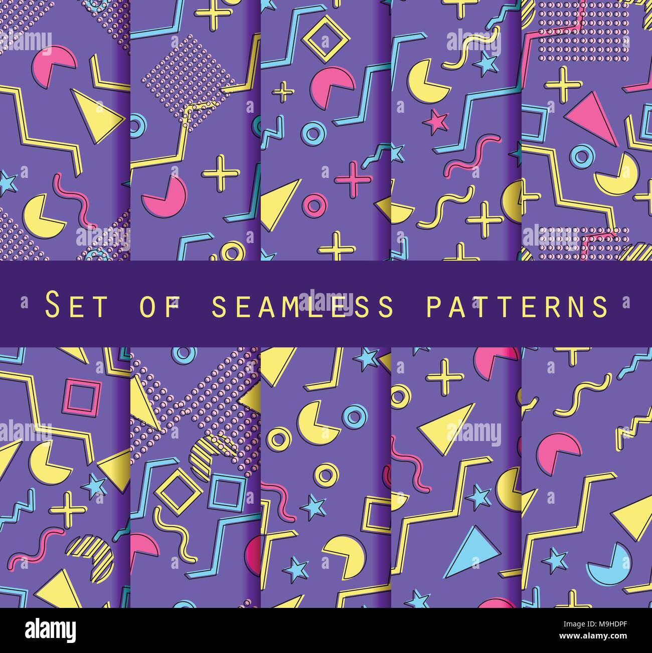 Memphis seamless pattern set. Geometric elements memphis in the style ... Memphis seamless pattern set. Geometric elements memphis in the style ...