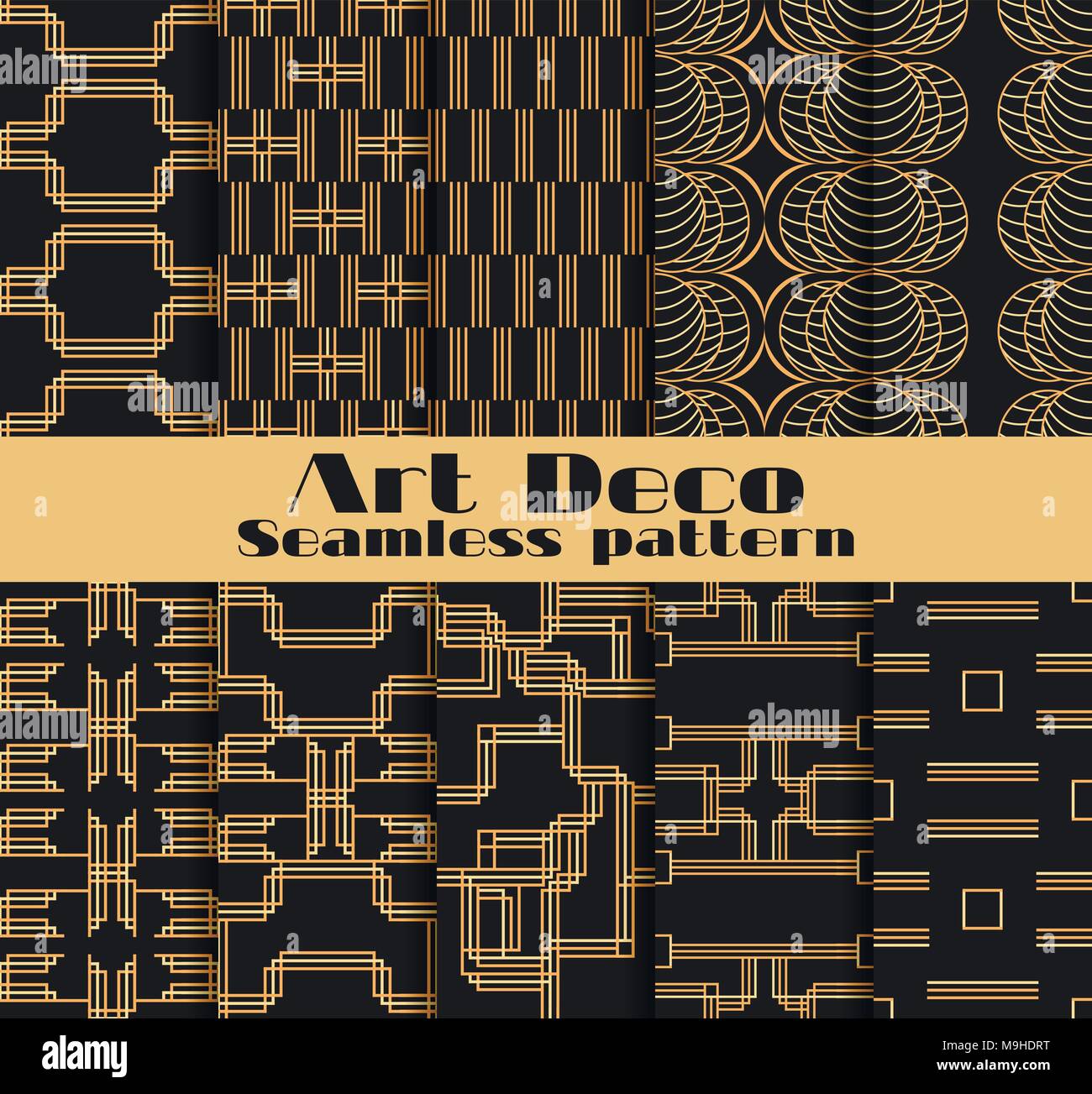 Art deco seamless patterns. Set of ten geometric backgrounds. Style ...