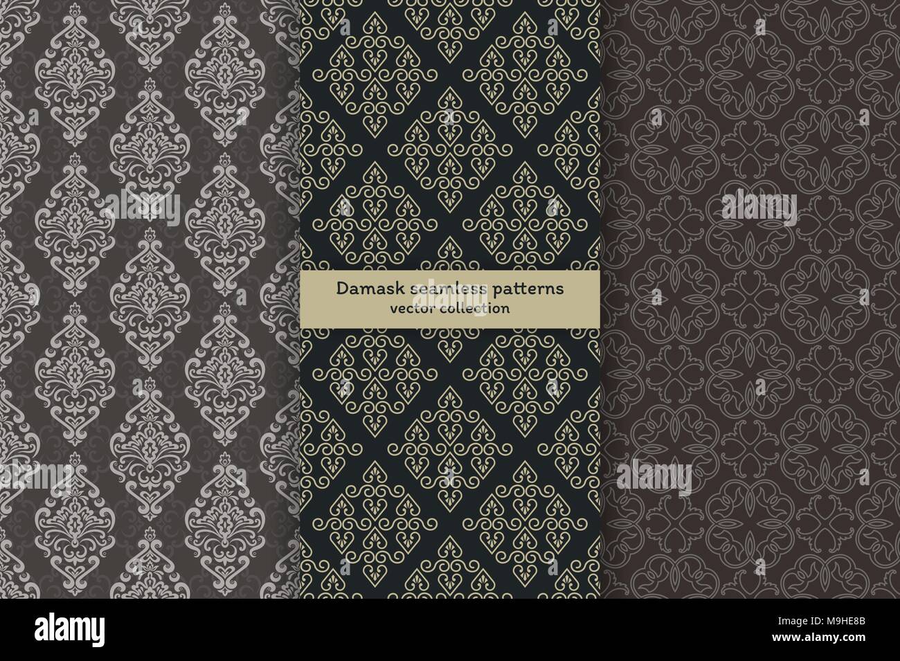 Vector seamless pattern. Set of luxury elegant damask textures ...