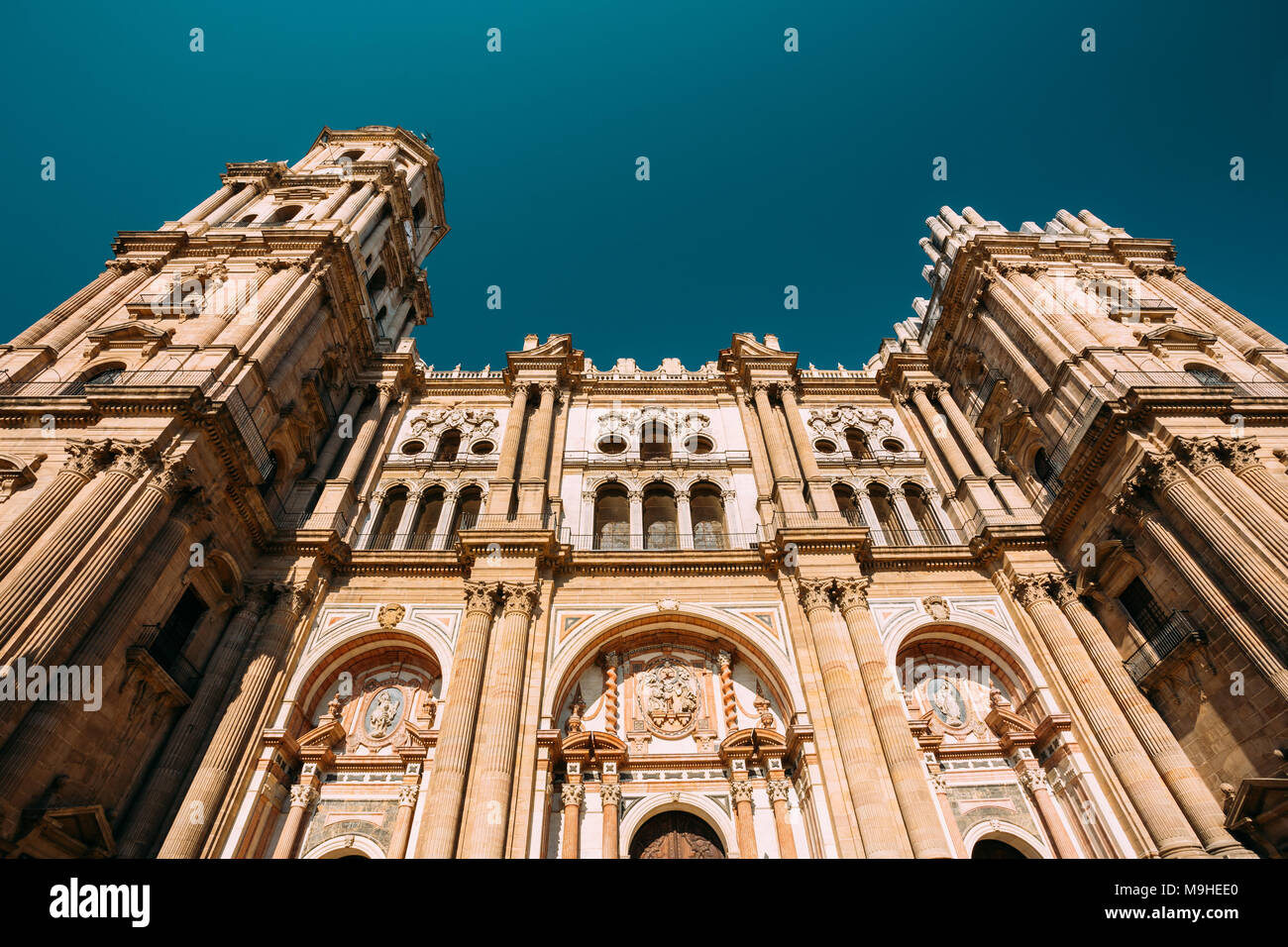 Malaga, Spain. Facade Wall Of Bell Tower Of The Cathedral Of The ...